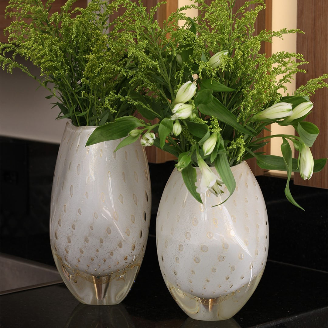 Vaso Roca Mini 2 Tela Branco com Ouro | Cá d'Oro - Cristais Cá d'Oro